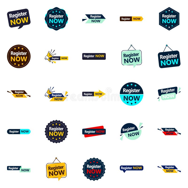 25 Eye Catching Typographic Designs for Register Now Stock Vector ...