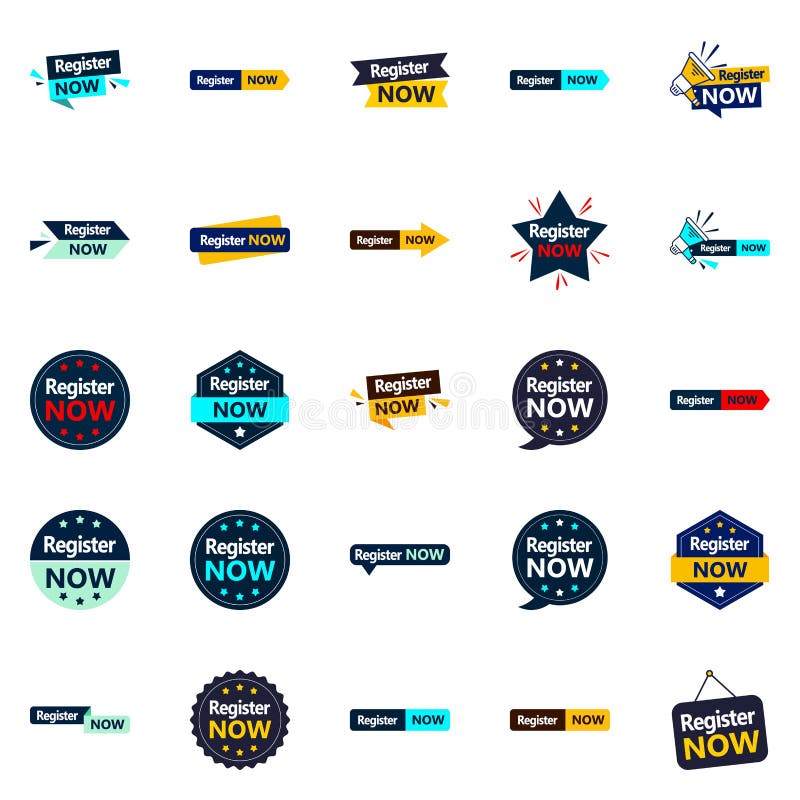 25 Eye Catching Typographic Elements for Register Now Stock Vector ...