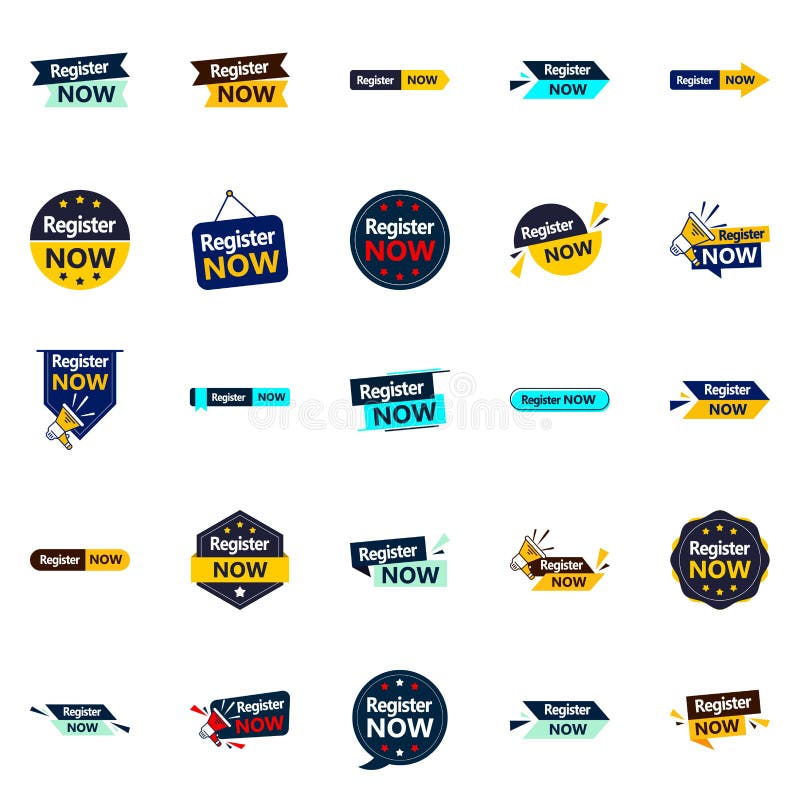 25 Eye Catching Typographic Elements for Register Now Stock Vector ...