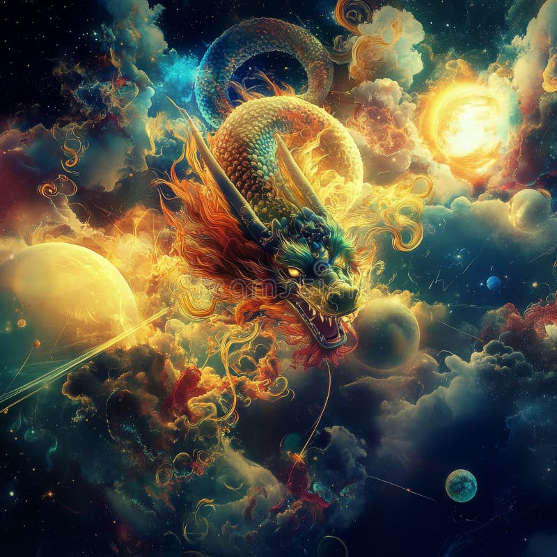 An Eye-catching Wallpaper with a Space Dragon Gliding Across the Cosmos ...