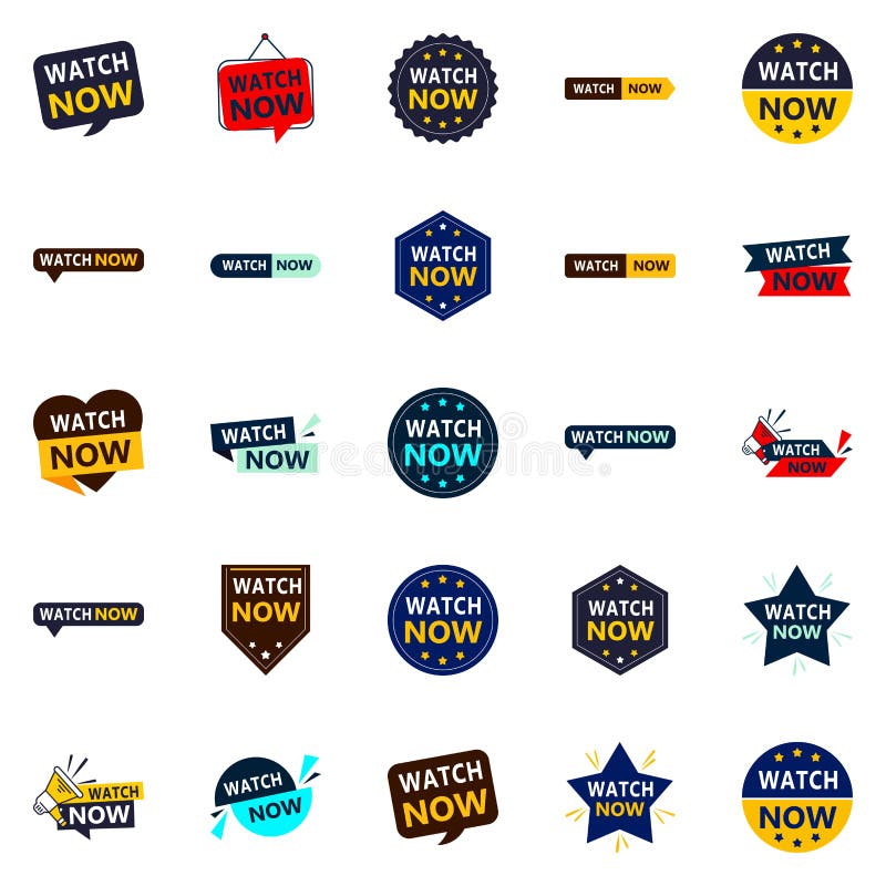 25 Eye-catching Watch Now Banners To Grab Attention Stock Vector ...