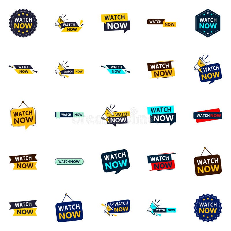 25 Eye-catching Watch Now Banners To Grab Attention Stock Vector ...