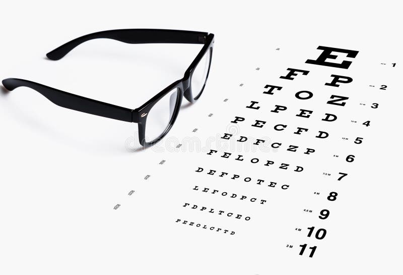 Eye Chart for Visual Acuity Testing and Black Rimmed Eyeglasses Stock ...