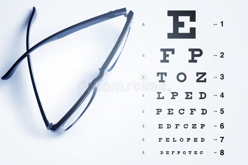 Eye Chart for Visual Acuity Testing and Black Rimmed Eyeglasses Stock ...