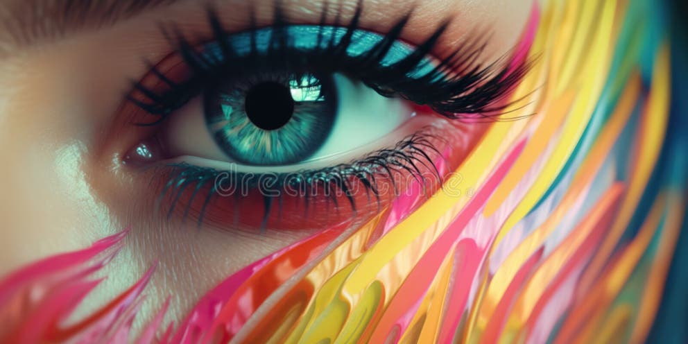 An Eye with Chromatic Aberration Close-up, in the Style of a Make-up Tutorial Stock Illustration ...