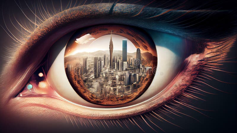 Eye with City View in the Background. 3d Illustration. Stock ...
