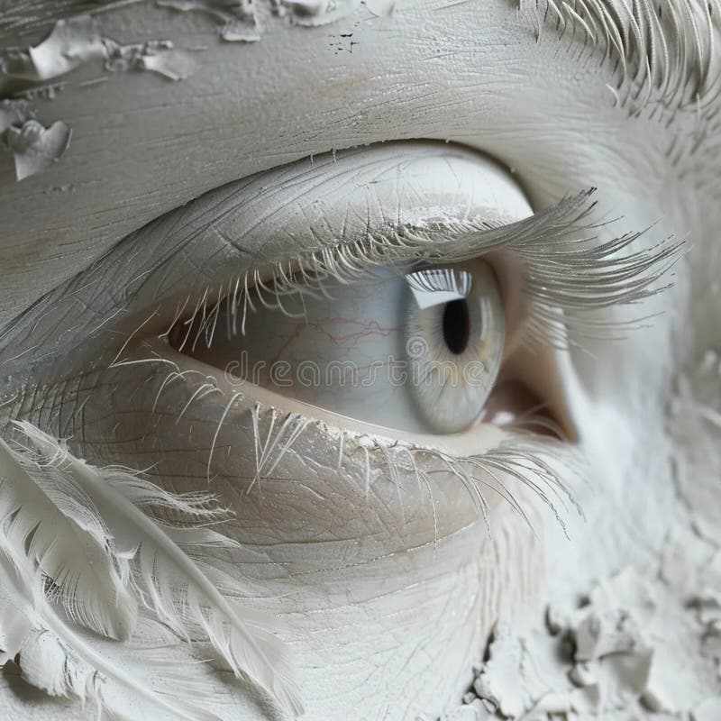 The Eye is Clay, Everything is White and Textured. Feather Eyelashes ...