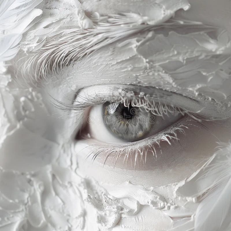 The Eye is Clay, Everything is White and Textured. Feather Eyelashes ...