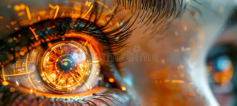 An Eye Close-up with Digital Patterns and Glowing Circuits Hints at a ...