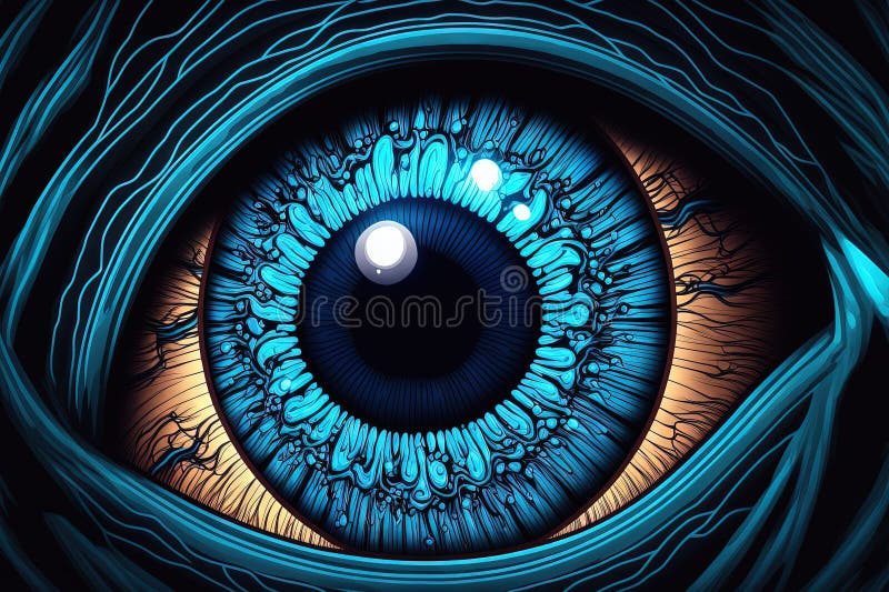 Closeup of Blue Robot Eyes with Metallic Structure Background ...