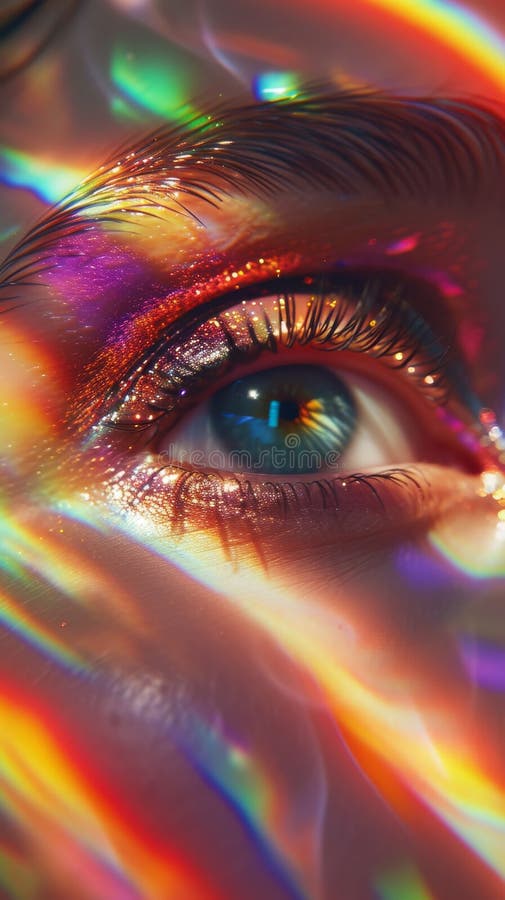 Eye with Colorful Light Reflections in Close-Up Stock Image - Image of ...