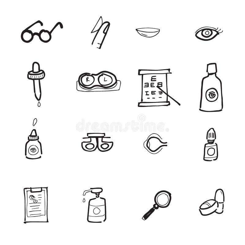Eye and Contact Lens Icons Set Stock Vector - Illustration of optical ...
