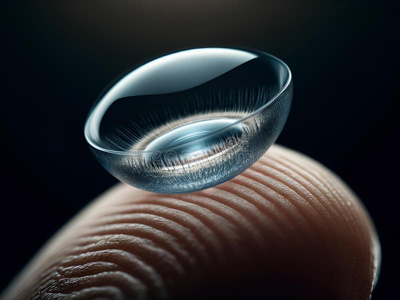 An Eye Contact Lens on the Tip of a Finger, with Enhanced Detail Stock ...