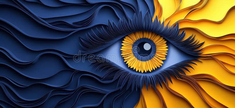 Eye Design with Layered Paper Texture in Blue and Yellow Colors ...