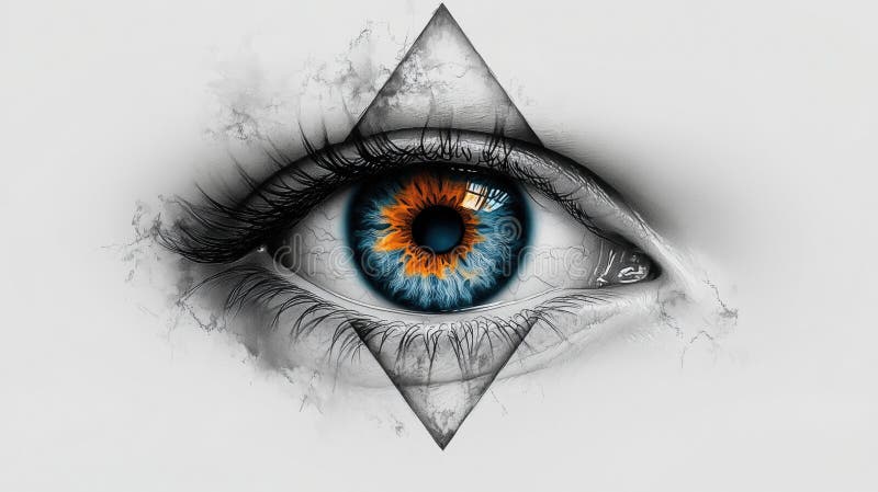 Eye in a Diamond Shape, Black and White with Orange Iris. Stock ...