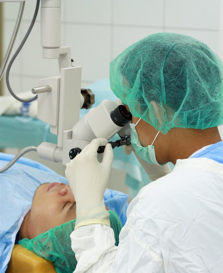 Eye Doctor Performing Operation Stock Photo - Image of male, sight ...