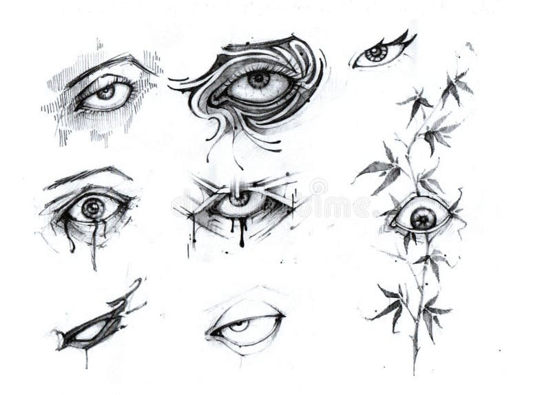 Eye, Doodle Black Ink Drawing Stock Illustration - Illustration of ...