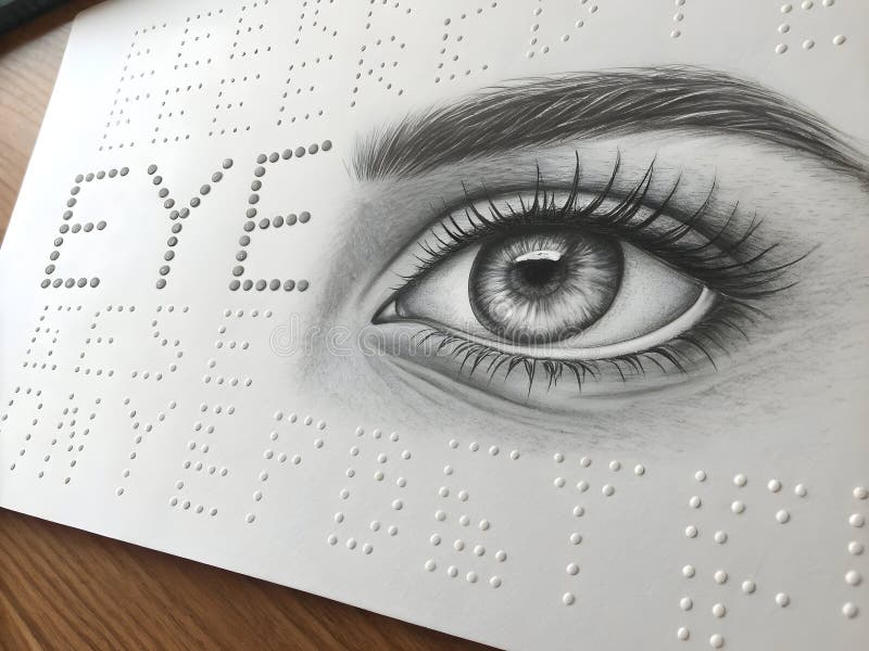 Eye Drawing with Braille Text on White Board Closeup Stock Illustration ...