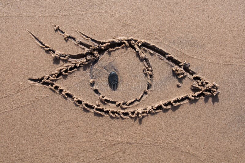 Eye Drawn in the Sand. Beach Background Stock Photo - Image of abstract ...