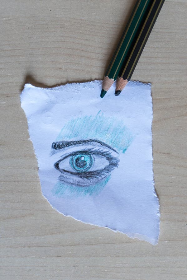 Eye Drawn on a Sheet of Paper with Colored Pencils Stock Image - Image ...