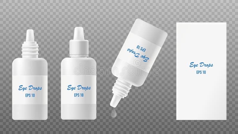 Eye or Nasal Drops Bottle Mockup with Label, 3D Vector Illustration ...