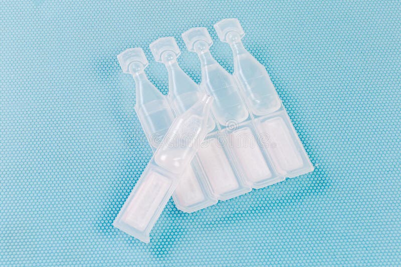 Eye Drops in Small Disposable Plastic Ampoules, One Open Ampoule Stock ...