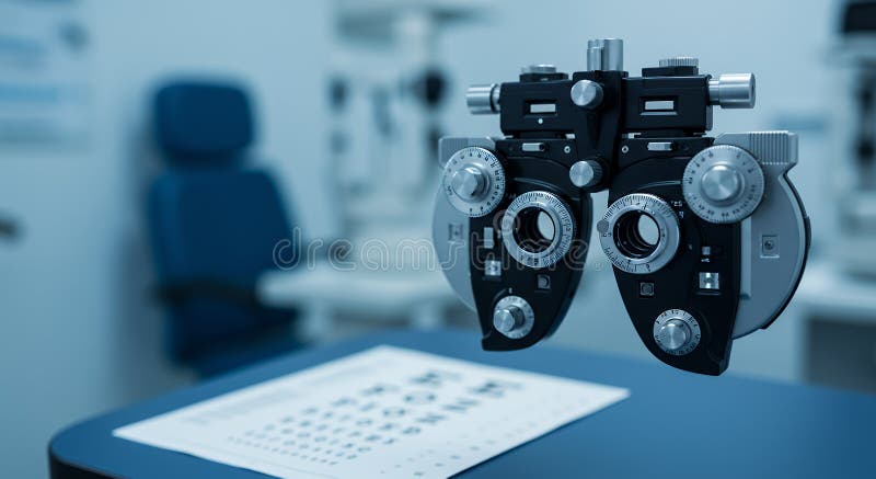 Eye Exam Equipment: Phoropter & Eye Chart in Optometry Clinic Stock ...