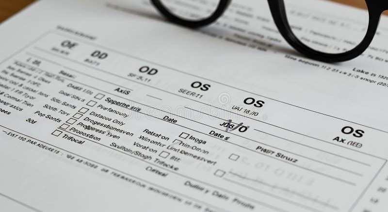 Eye Exam Vision Test with Glasses on Optometry Form Stock Illustration ...