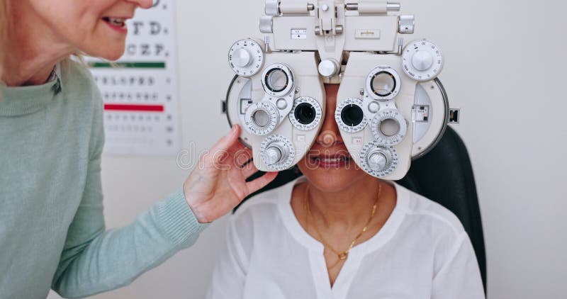 Eye Exam, Patient and Optician Cover Child Vision for Optical Service ...