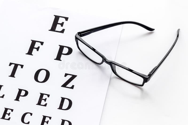 Eye Examination. Eyesight Test Chart and Glasses on White Background ...