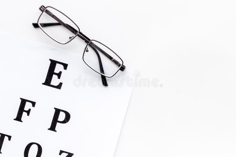 Eye Examination. Eyesight Test Chart and Glasses on White Background ...