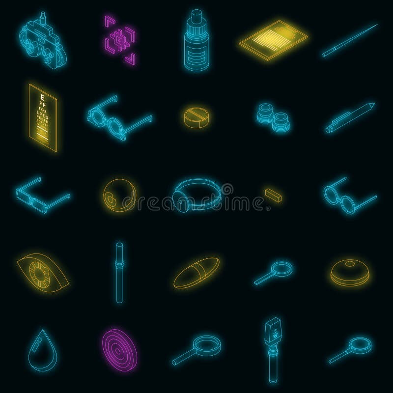 Eye Examination Icons Set Vector Neon Stock Vector - Illustration of ...