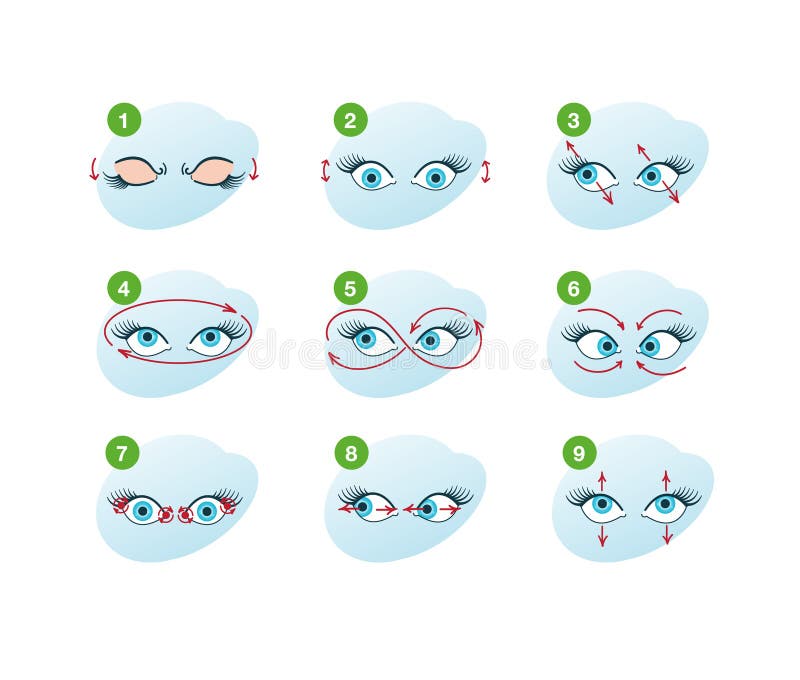 Eye Exercise Set. Movement for Eyes Relaxation. Looking in Various ...