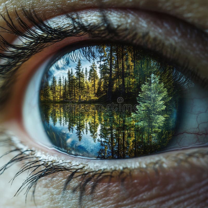Eye with Forest Landscape Reflection, Symbolic of Nature Connection ...