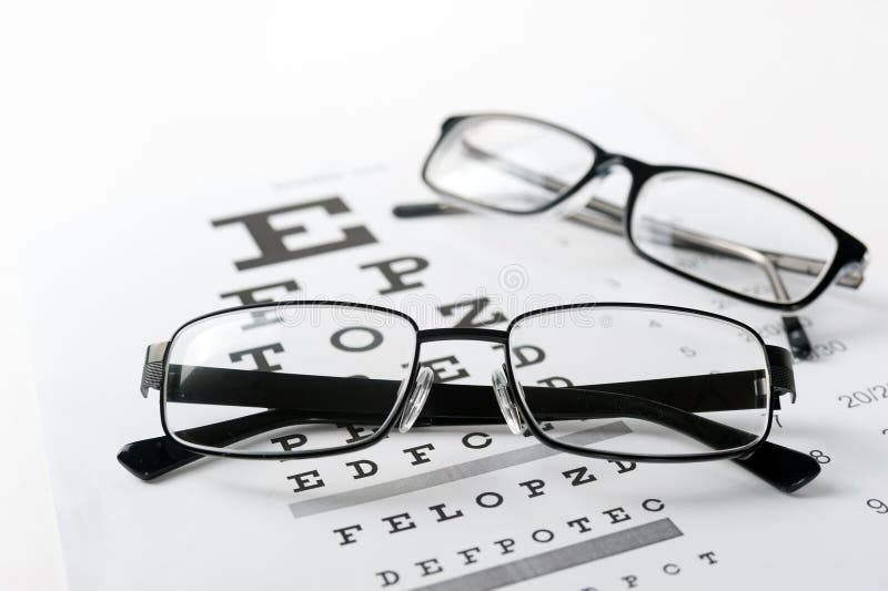 Eye Glasses on Eyesight Test Chart Background Stock Image - Image of ...