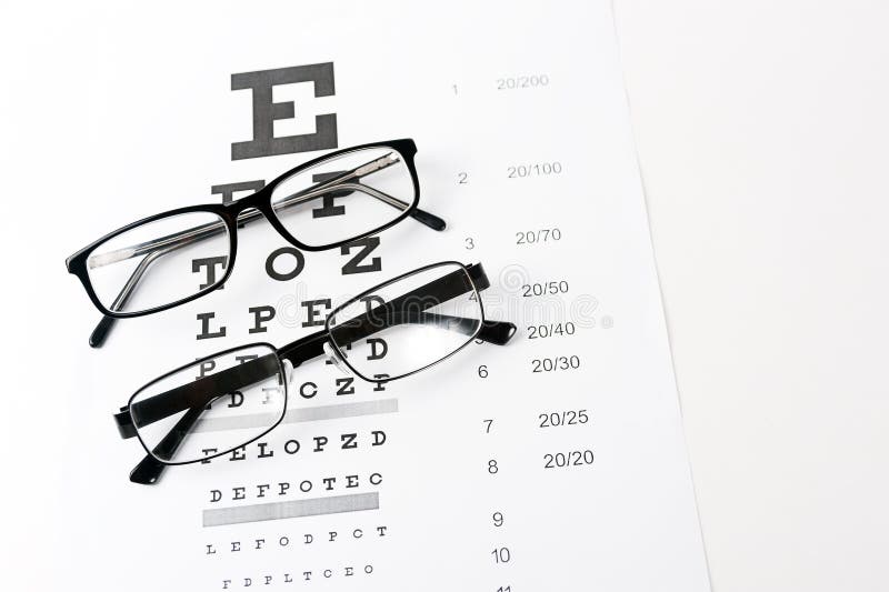 Eye Glasses on Eyesight Test Chart Background Stock Image - Image of ...