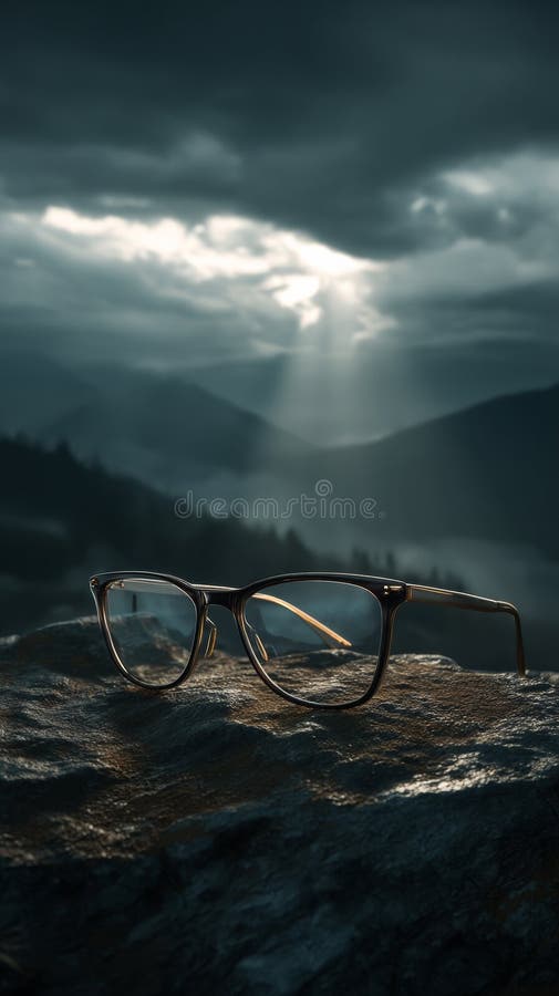 Eye Glasses on a Rocky Surface Under Dramatic Cloudy Sky in Moody ...