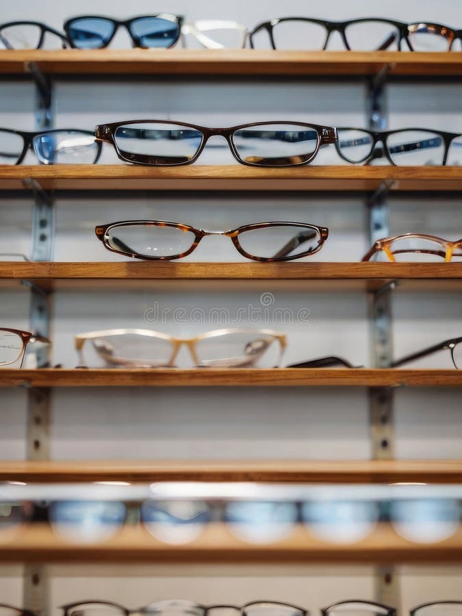 Eye Glasses on the Shelf in Modern Optical Store Stock Photo - Image of ...