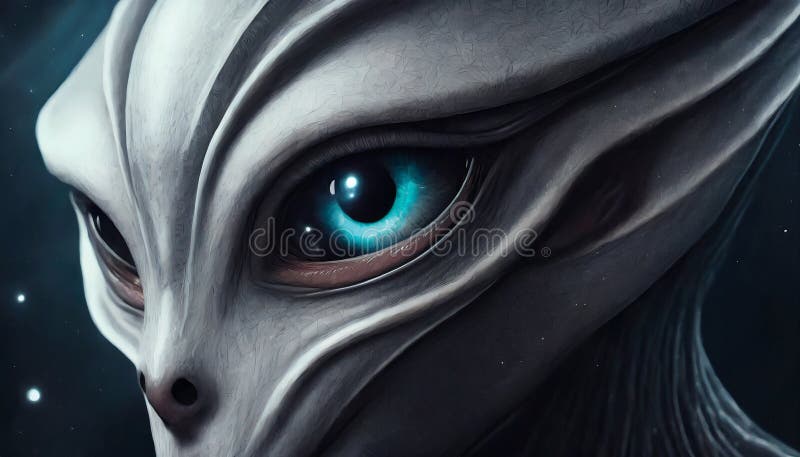 Eye gray alien in night stock illustration. Illustration of face ...