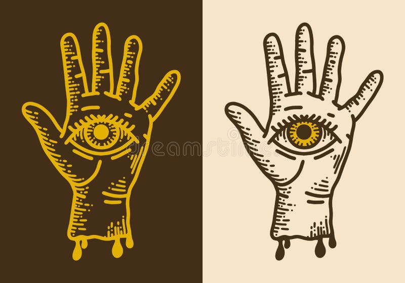 Eye on a Hand Vintage Retro Line Art Stock Vector - Illustration of ...