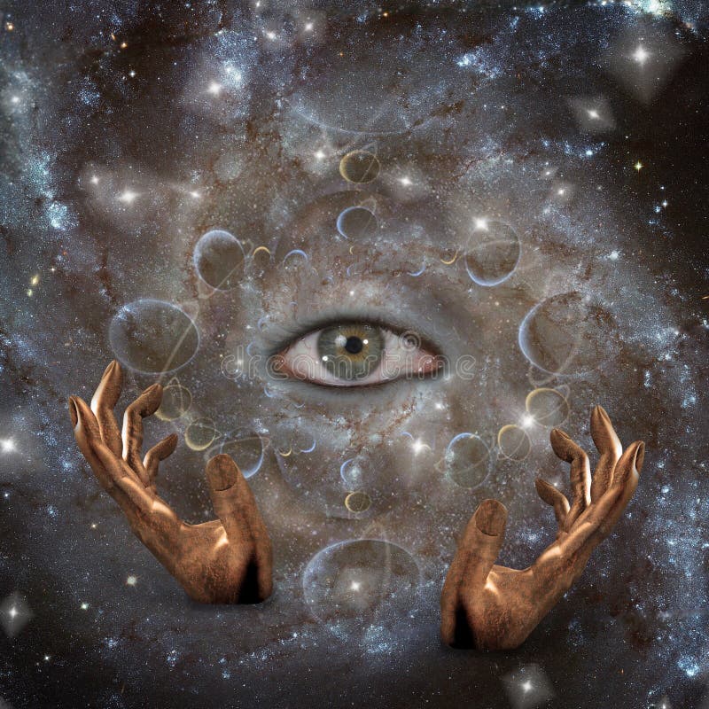 Eye and hands of creator stock illustration. Illustration of sight ...