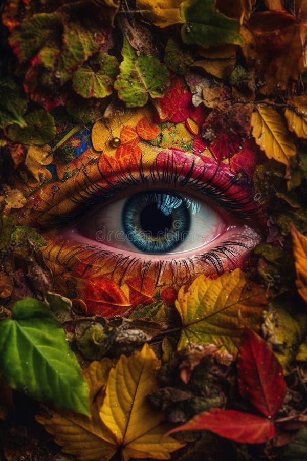 The Eye Has Colorful Leaves and Leaves Decorating it, in the Style of ... The Eye Has Colorful Leaves and Leaves Decorating it, in the Style of ...