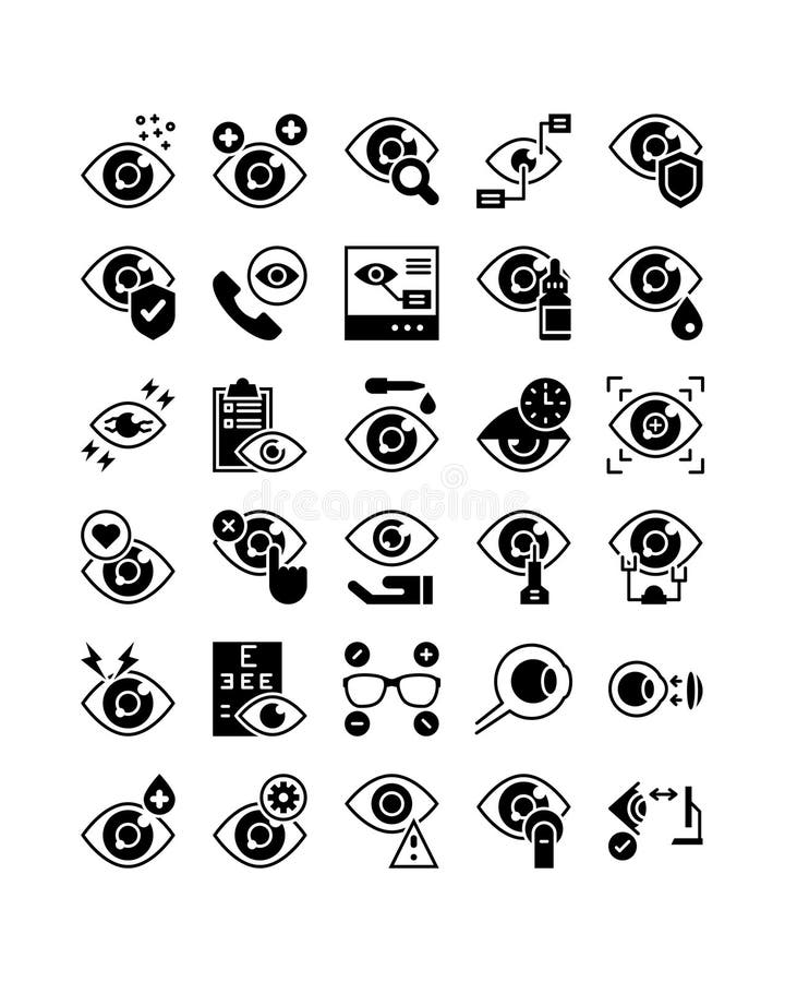 Eye Health Black Silhouette Solid Glyph Icon Set Stock Vector ...