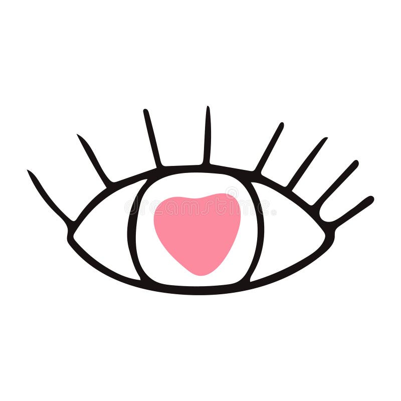 Eye with Heart Hand Drawn. . Icon, Sticker, Decor, Poster. Stock ...