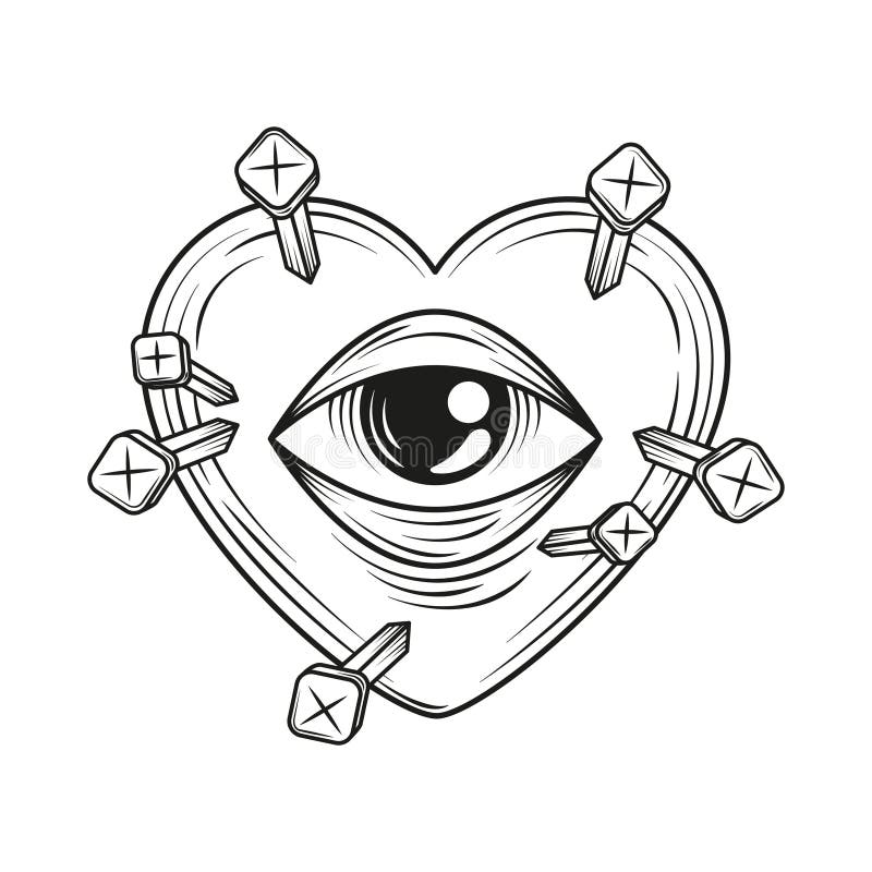 Eye in Heart Minimalist Tattoo Stock Vector - Illustration of vector ...