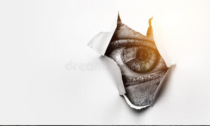 Eye in a Hole of Torn Paper Stock Photo - Image of white, frame: 156902000