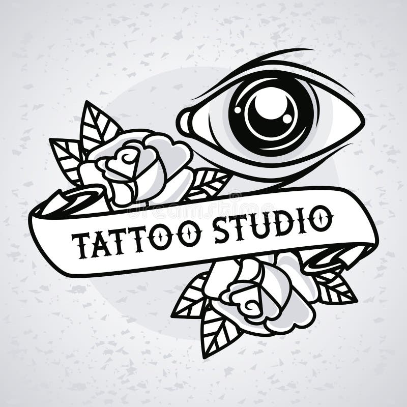 Eye Human and Roses Tattoo Studio Graphic Stock Vector - Illustration ...