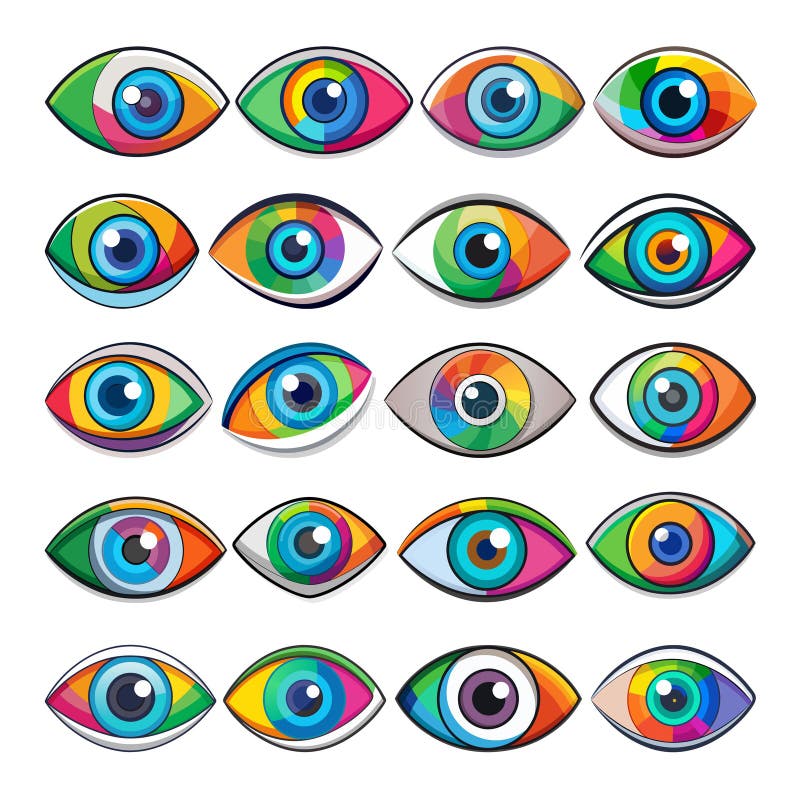 Eye Icon with Cartoon Style Bundle Stock Photo - Image of logotype ...