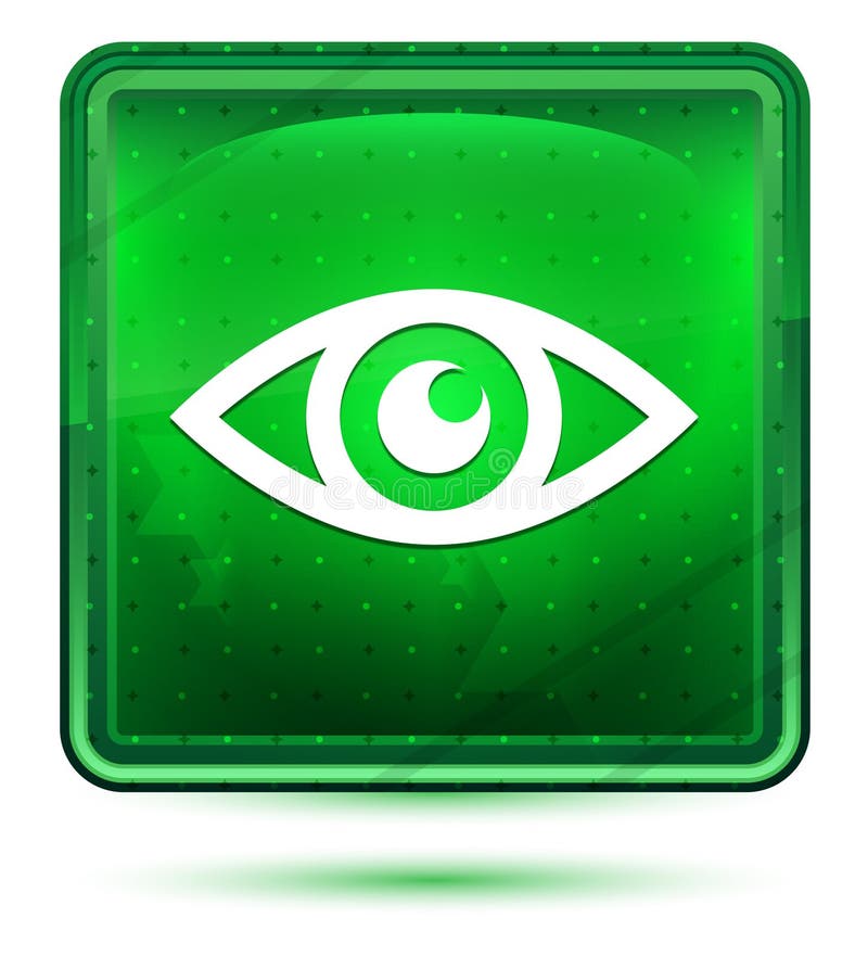 Eye Icon Neon Light Green Square Button Stock Illustration ...