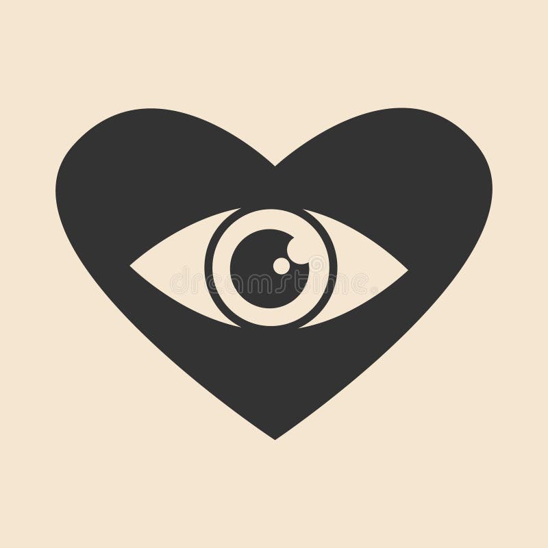 Eye Inside a Heart, Clear Lines Icon, Flat Simple Design. Concept of ...
